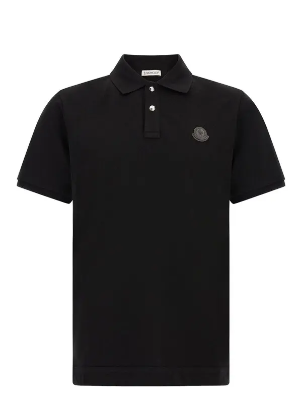 Moncler Leather Logo Patch Polo Shirt - Black