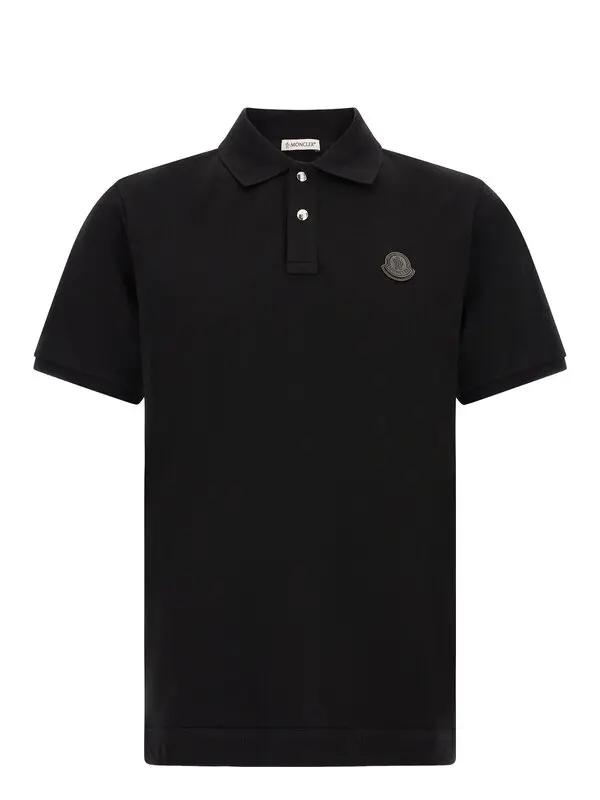 Moncler Leather Logo Patch Polo Shirt - Black