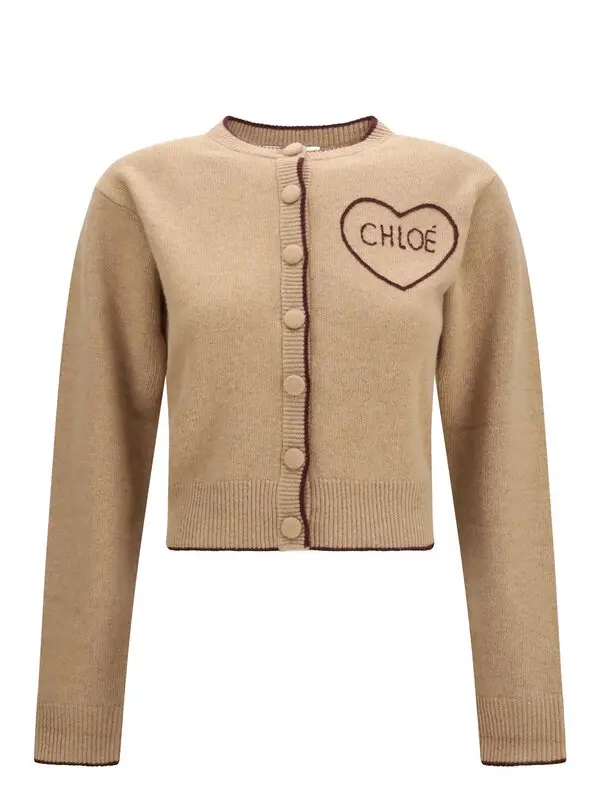 Chloé Fitted Logo Cardigan - Cream