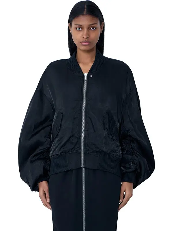 Rick Owens Cupro Bomber Jacket - Black