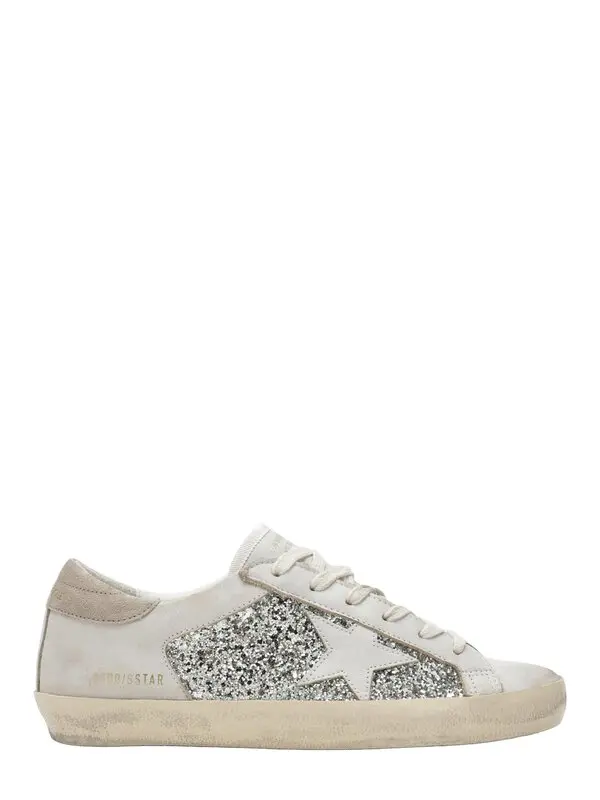 GOLDEN GOOSE White/platinum Glitter Super-star Sneakers - Silver
