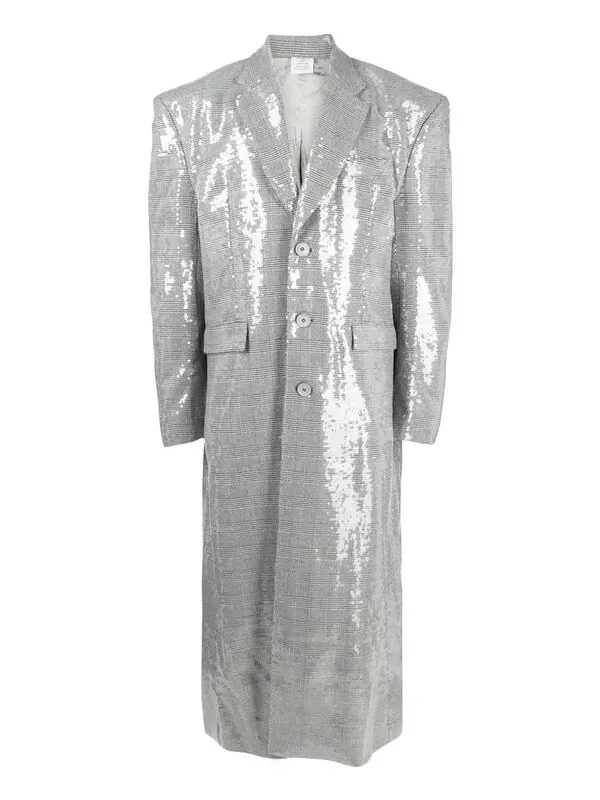 Vetements Single-breasted Sequined Check Coat - Black