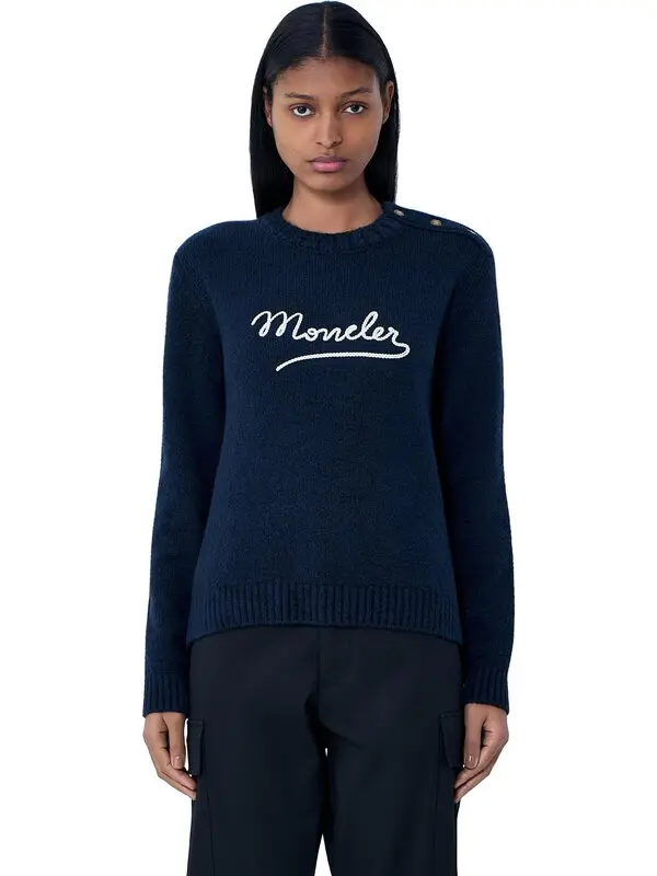 Moncler Embroidered Logo Wool Sweater - Black