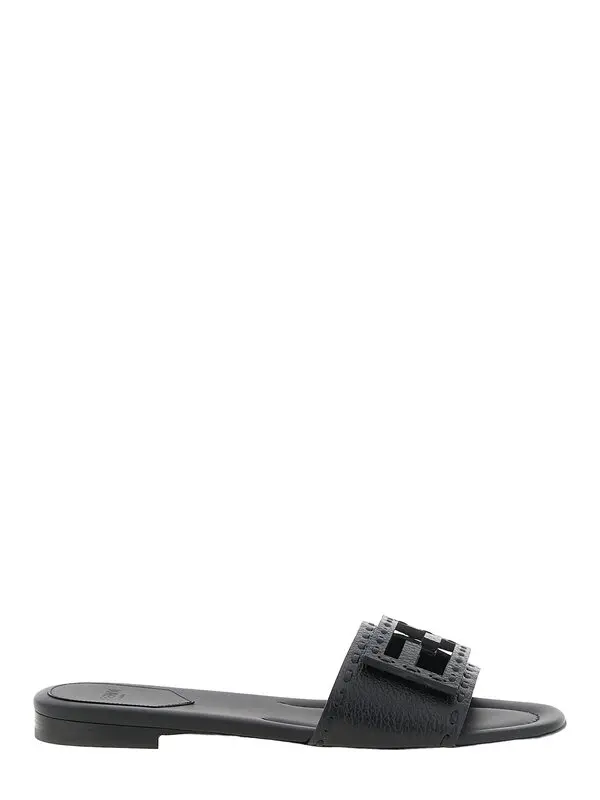 Fendi Baguette Leather Slides - Black
