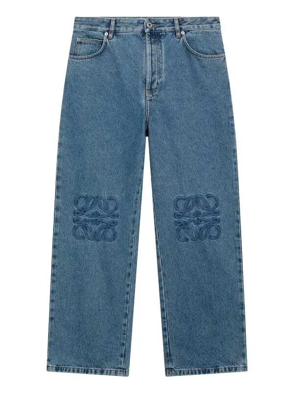 Loewe Baggy Anagram Embroidered Jeans In Washed Cotton Denim - Blue