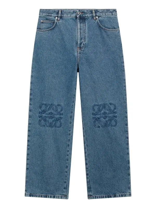 Loewe Anagram Embroidered Baggy Jeans - Blue