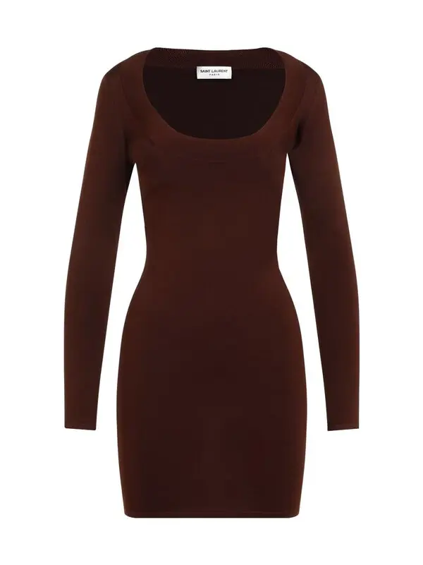 Saint Laurent Viscose Mini Dress - Brown