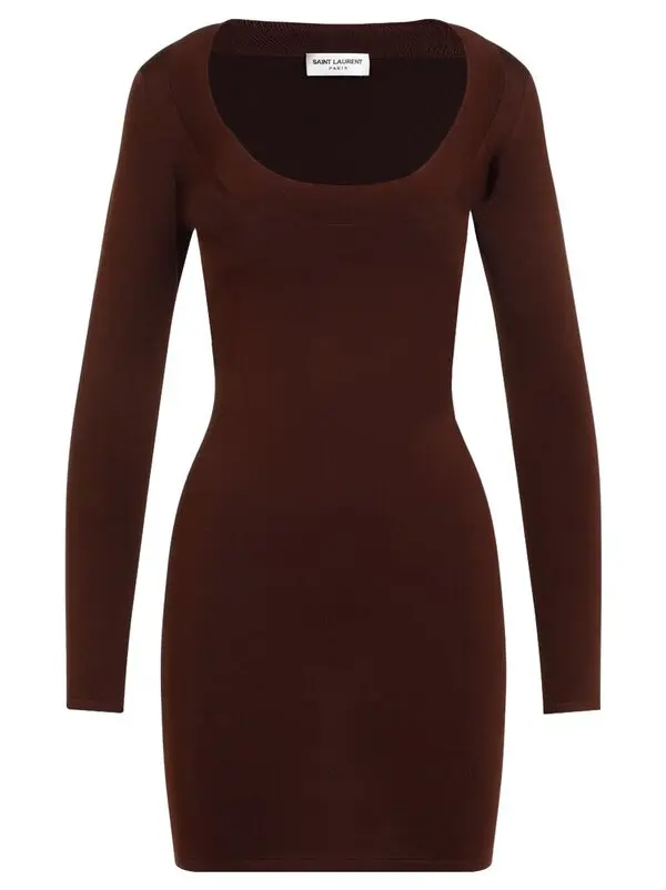Saint Laurent Viscose Mini Dress - Brown