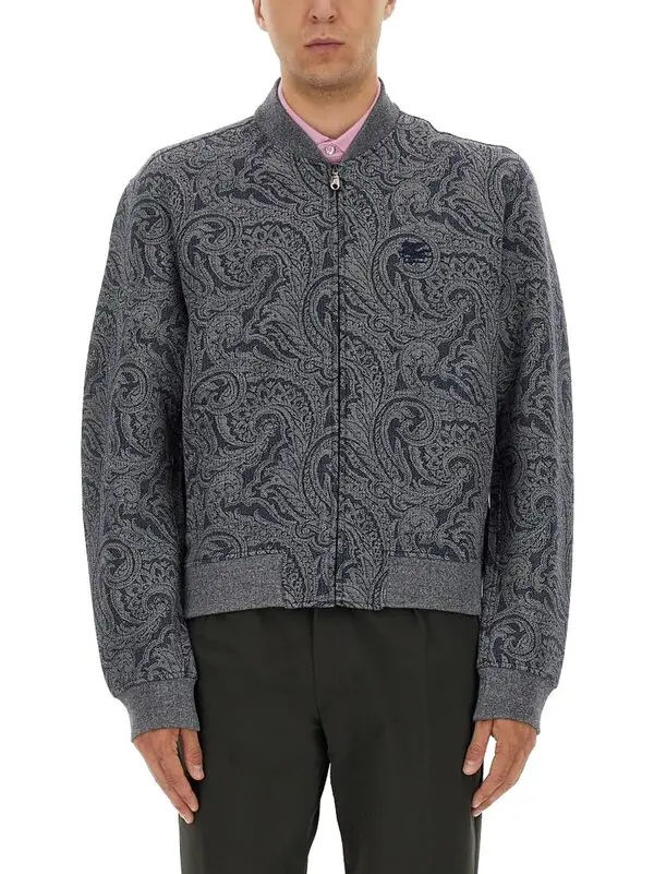 Etro Jacquard Bomber Jacket With Logo - Gray