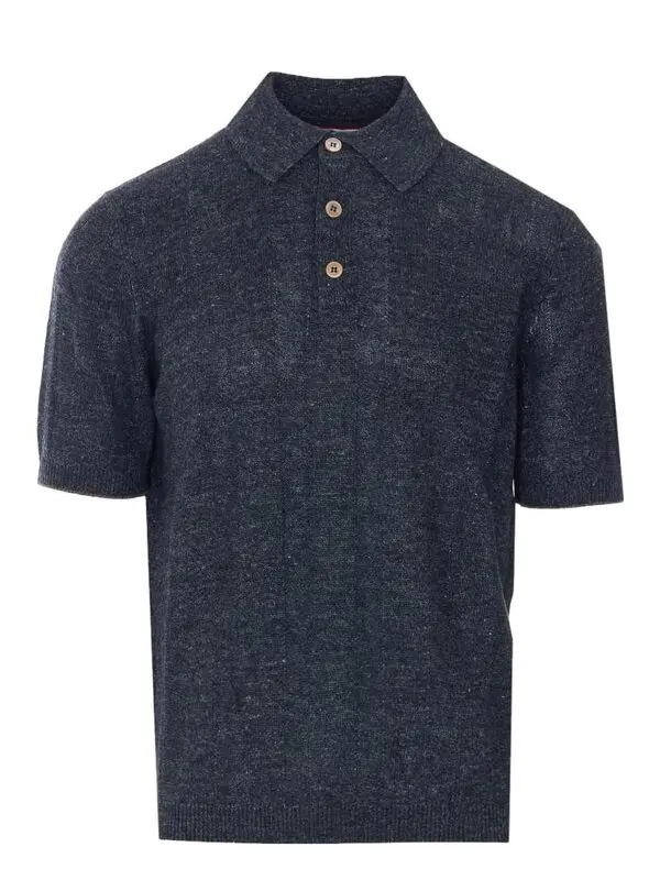Brunello Cucinelli Large Ribbed Knitted Linen Polo - Gray