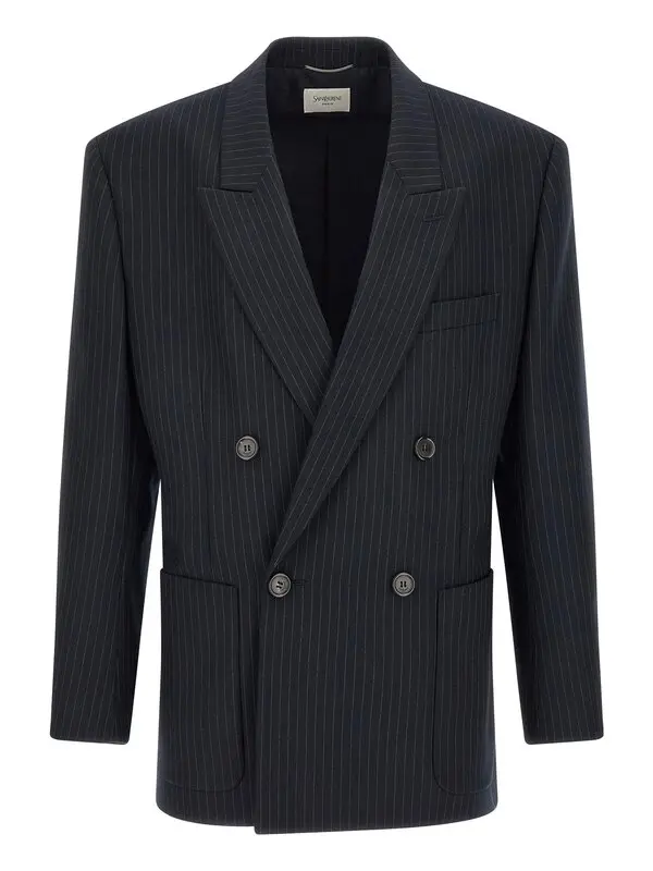 Saint Laurent Pinstriped Double-breasted Blazer - Blue