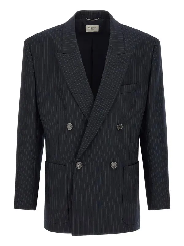 Saint Laurent Pinstriped Double-breasted Blazer - Blue