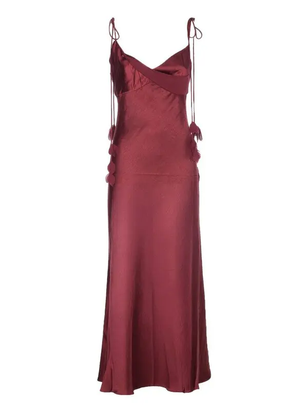 SELF-PORTRAIT Satin Flower Midi Dress - Red