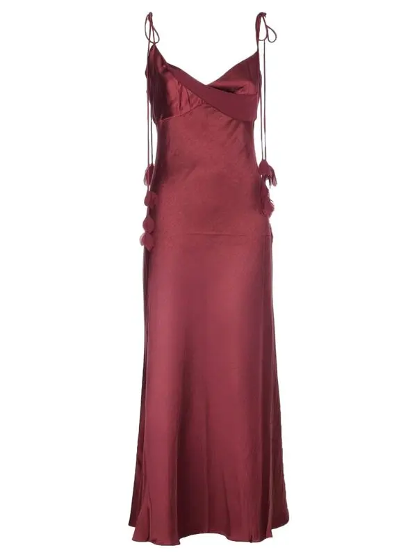 SELF-PORTRAIT Satin Flower Midi Dress - Red
