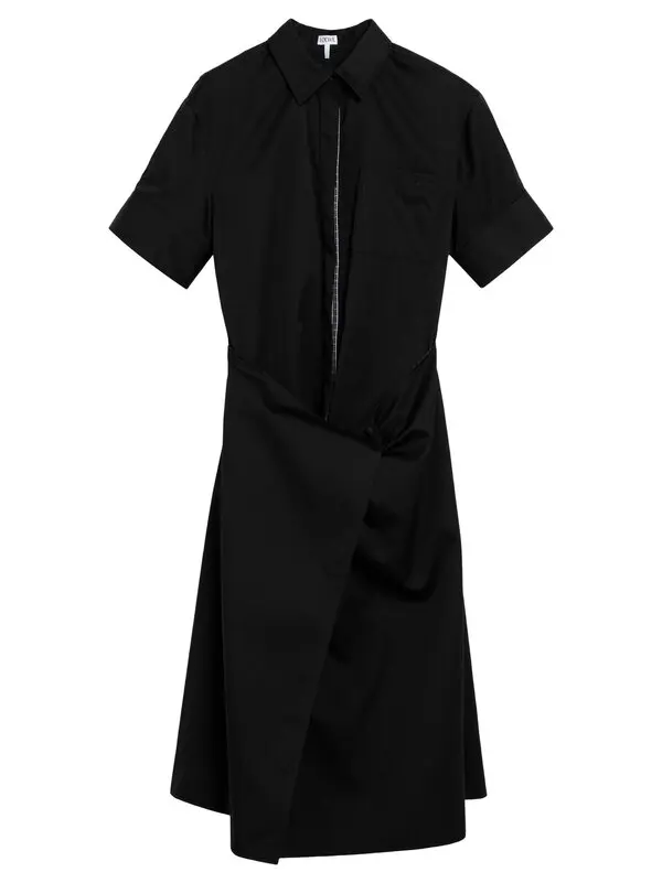 Loewe Cotton Gabardine Midi Shirt Dress - Black