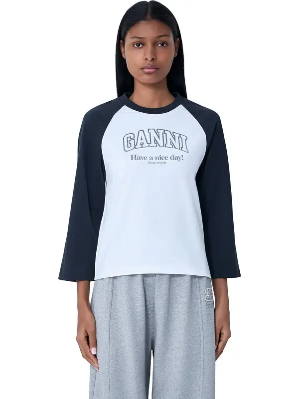 GANNI Cotton Raglan Sleeve T-shirt With Logo - White