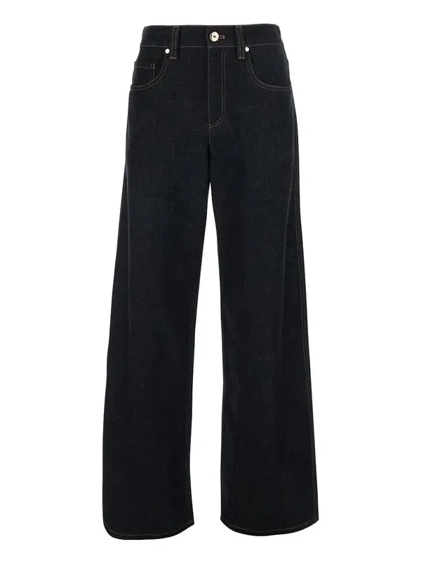 Brunello Cucinelli Denim Jeans With Logo Patch - Multicolor