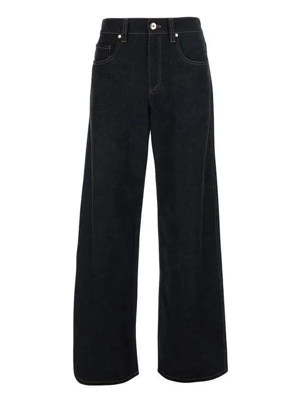 Brunello Cucinelli Denim Jeans With Logo Patch - Multicolor