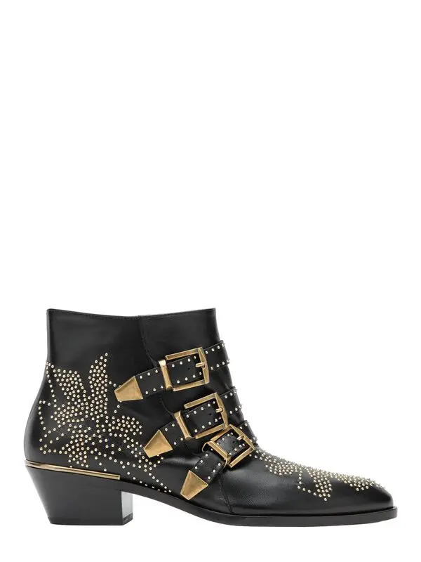 Chloé Susanna Ankle Boots In Soft Lamb Nappa Leather With Studs - Black
