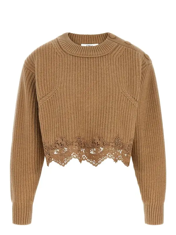 Chloé Cropped Lace Sweater - Cream
