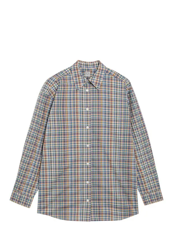 TOTEME Oversized Checked Shirt In /orange Organic Cotton - Blue