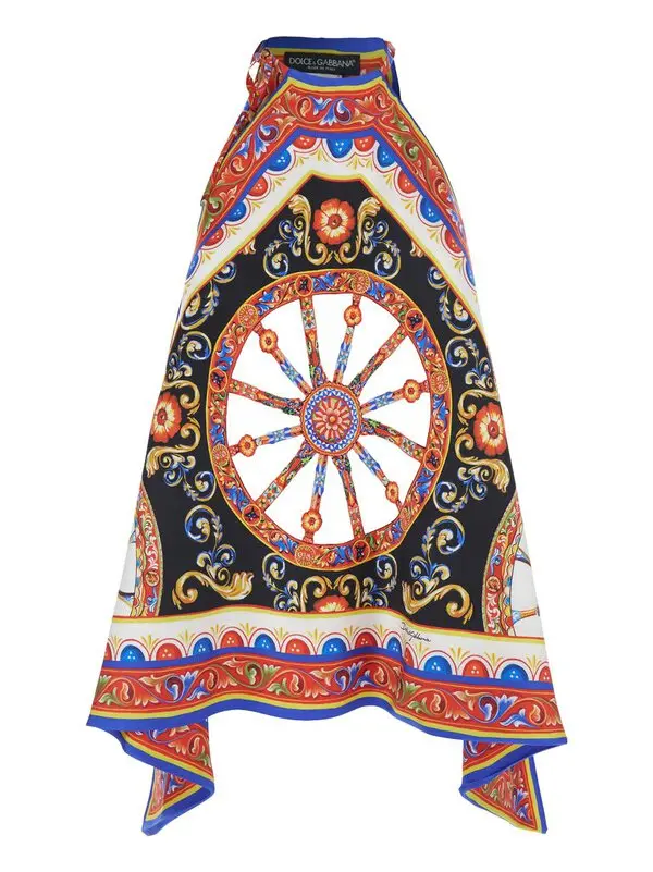 Dolce & Gabbana Silk Carretto Motif Halter Top - Multicolor