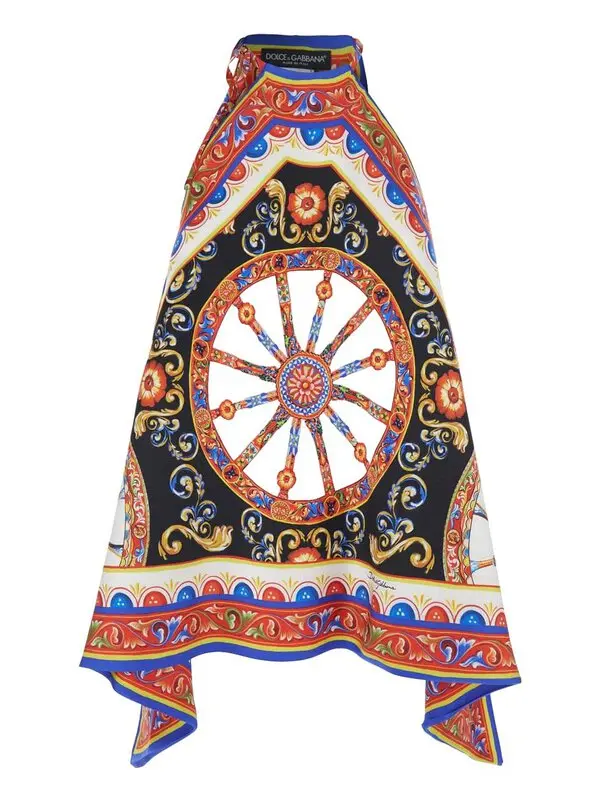 Dolce & Gabbana Silk Carretto Motif Halter Top - Multicolor