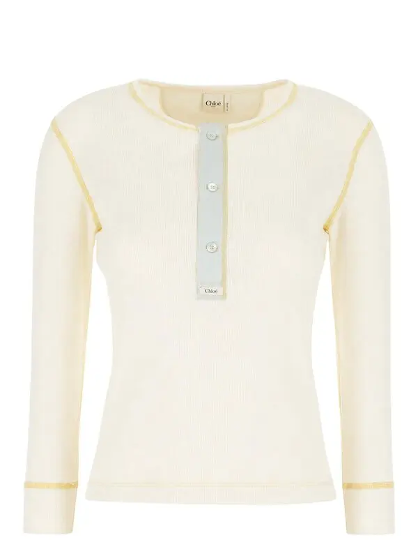 Chloé Long Sleeve Ribbed Henley Top - Multicolor