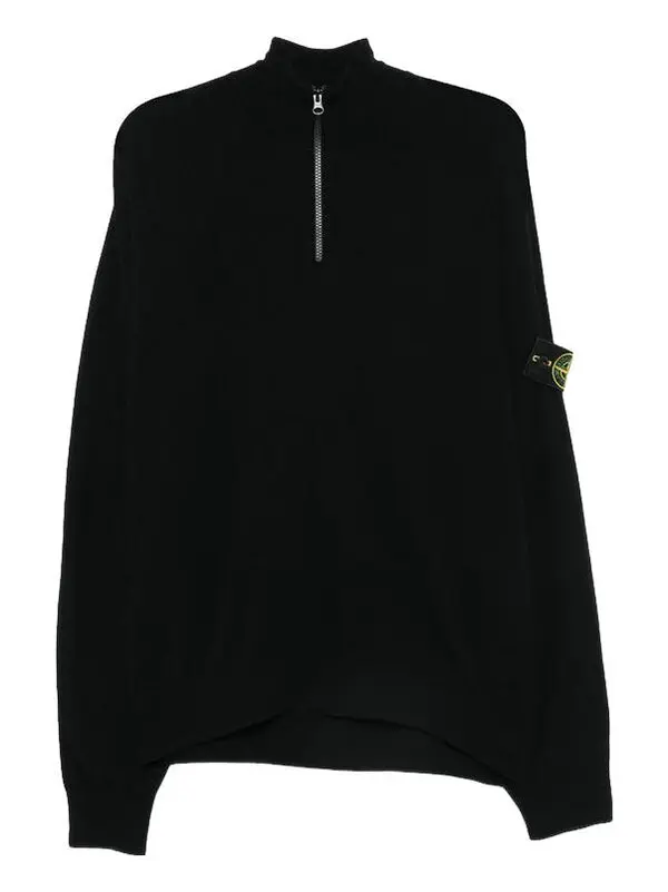 Stone Island Zip Fastening Pullover - Black