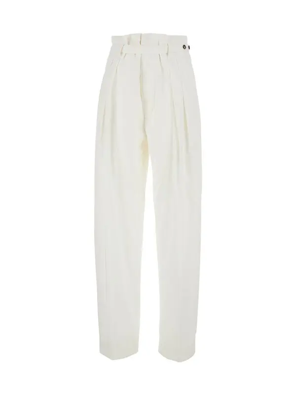 Bottega Veneta White Pants With Tapered Leg And Matching Waist Belt In Cotton For - Multicolor