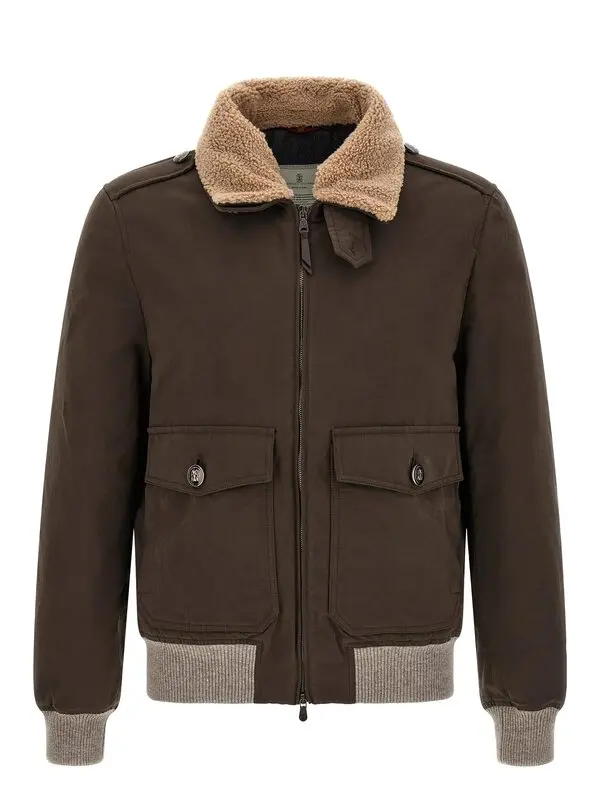 Brunello Cucinelli Waterproof Shearling-collar Bomber Jacket - Brown