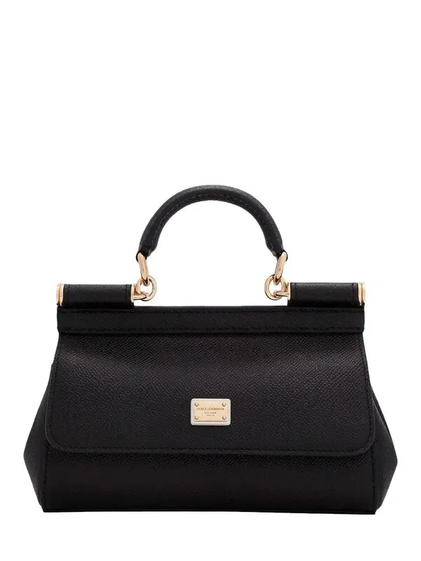 Dolce & Gabbana Sicily Small Grained Leather Handbag - Black