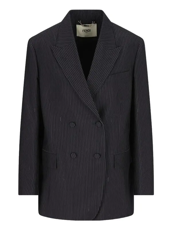 Fendi Pinstripe Peak Lapel Blazer - Blue