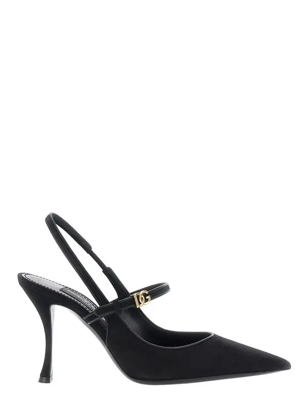 Dolce & Gabbana Black Slingback Pumps With Ankle Strap Closure In Suede For - Multicolor