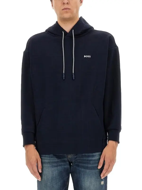 BOSS Logo Sweatshirt With Hood - Blue