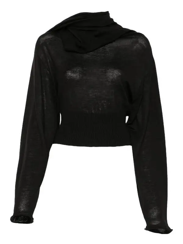 Rick Owens Knitted Draped Neck Long Sleeves Top - Black