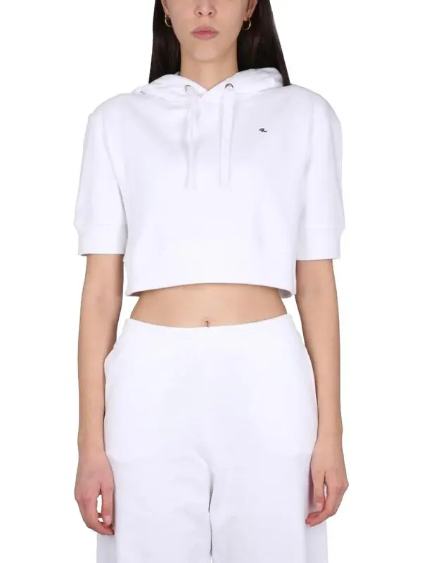 Raf Simons Logo Embroidered Cropped Hoodie - White