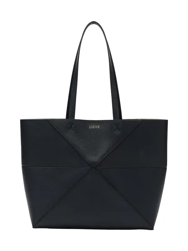 Loewe Medium Puzzle Fold Tote Bag In Navy Leather - Blue