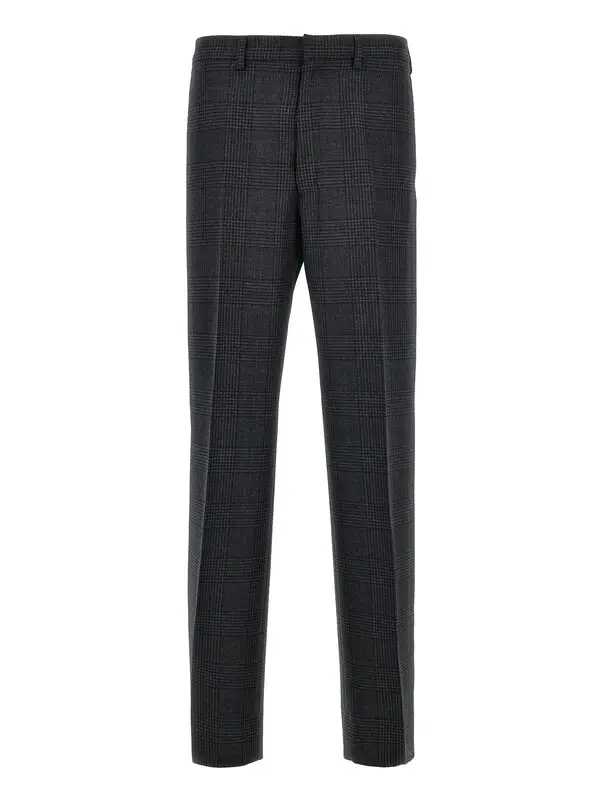 Prada Checked Wool Tailored Trousers - Gray