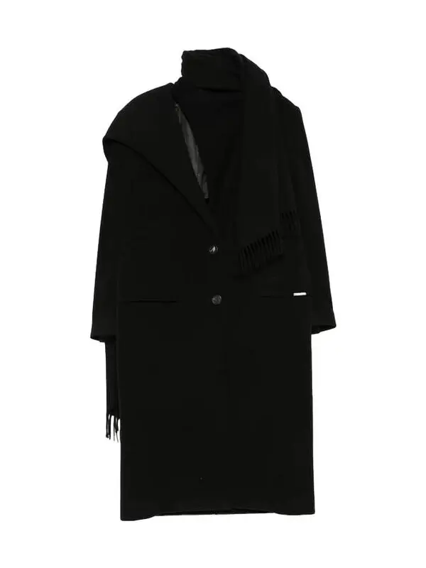 Attico Single-breasted Coat With Integrated Scarf - Black