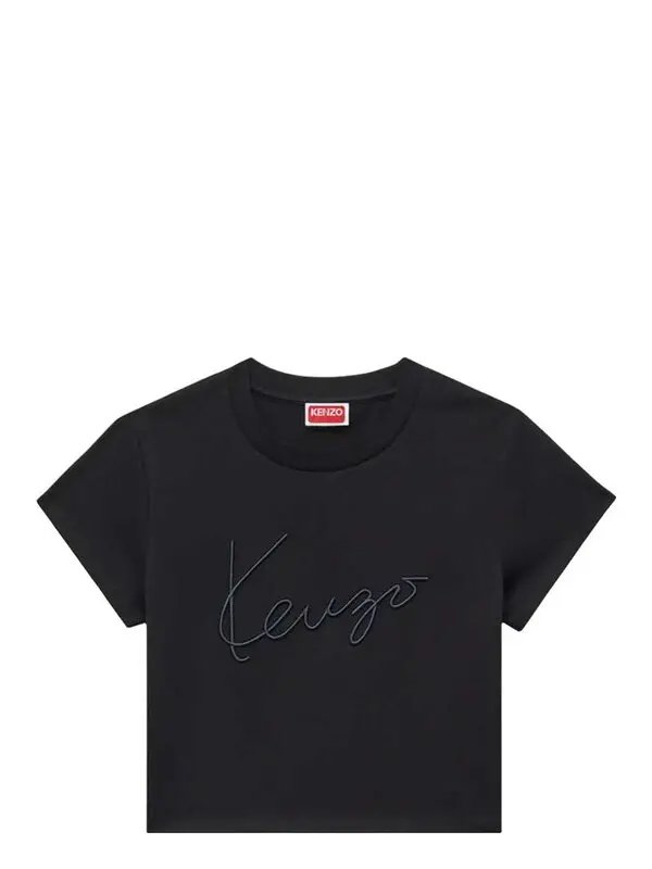 Kenzo Signature Embroidered Cotton Cropped T-shirt - Black