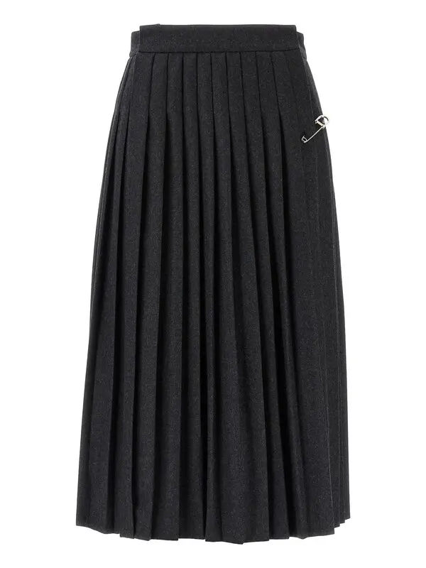 Prada Pleated Wool Midi Skirt - Gray
