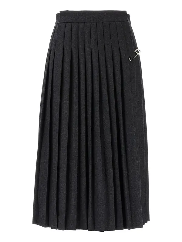 Prada Pleated Wool Midi Skirt - Gray