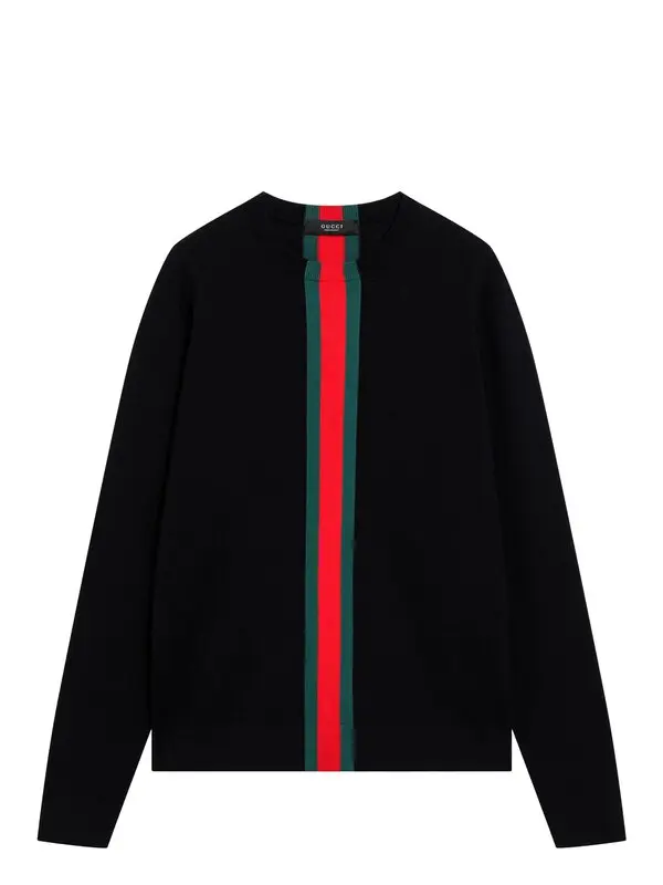 Gucci Knitted Cotton Sweater With Web Ribbon - Blue