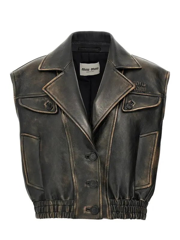 Miu Miu Logo Nappa Vest - Brown