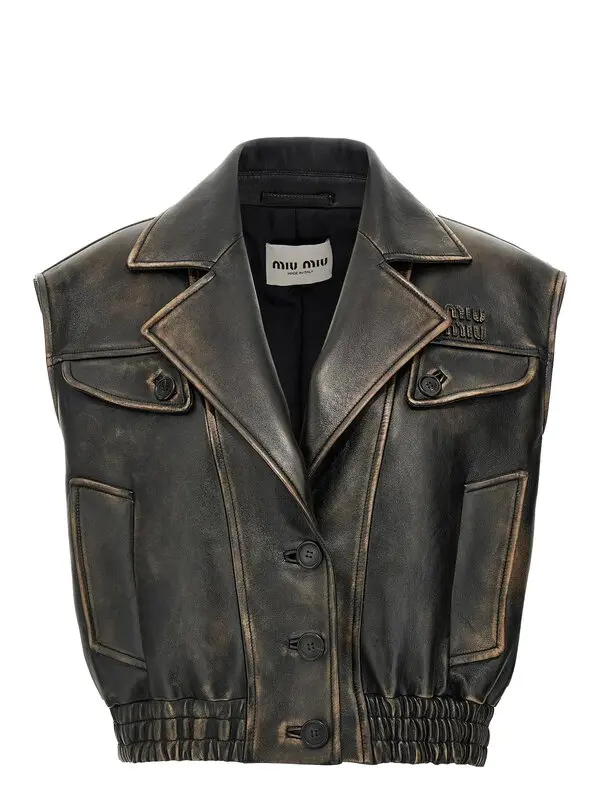 Miu Miu Logo Nappa Vest - Brown