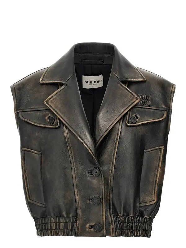 Miu Miu Logo Nappa Vest - Brown