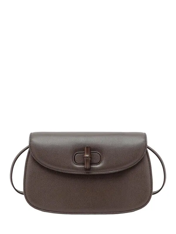 Gucci Small Shoulder Bag In Dark Taupe Leather With Bamboo Closure - Brown