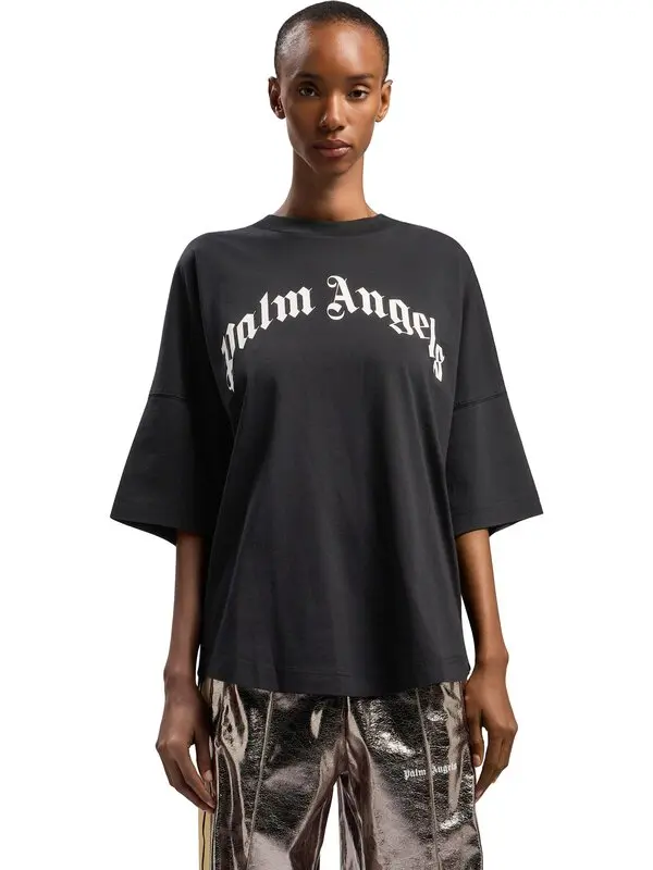 Palm Angels Curved Logo Over T-shirt - Black