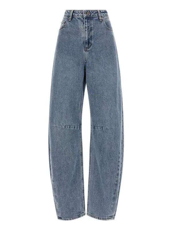SELF-PORTRAIT Cotton Denim Barrel Leg Jeans - Blue